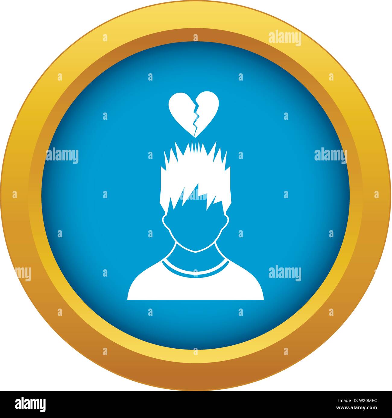 Man with broken red heart over head icon blue vector isolated Stock ...