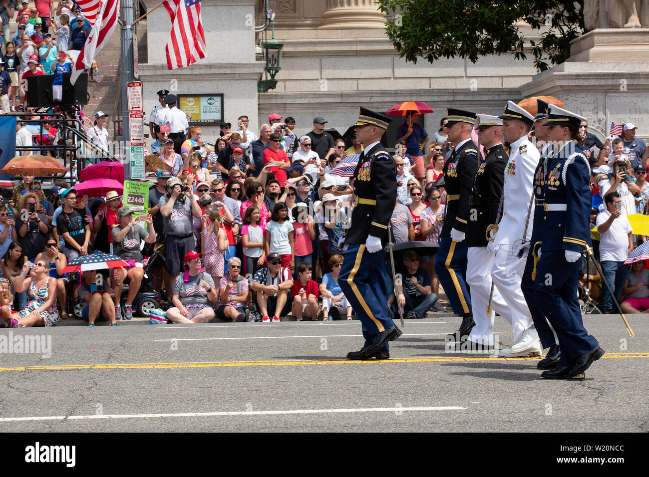Members of the military march in th 4th of July parade on Constitution ...