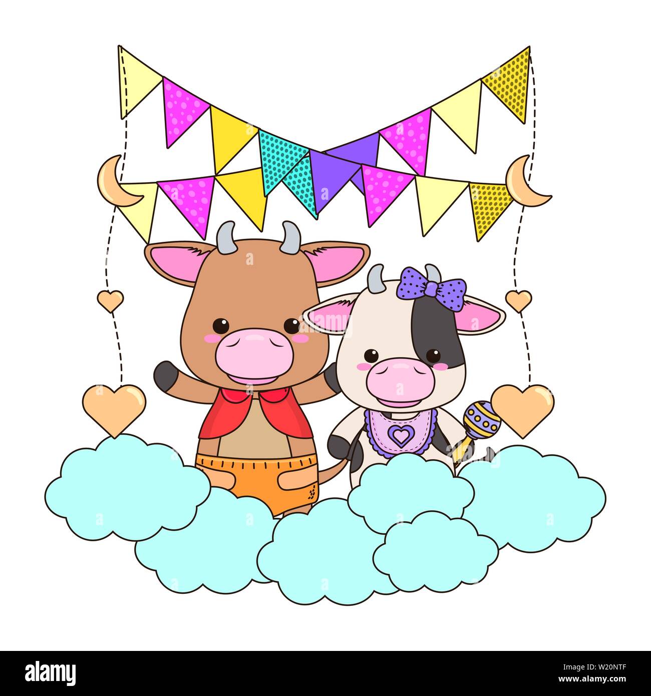 Baby bull and bow cartoon design, Baby shower invitation party card and ...