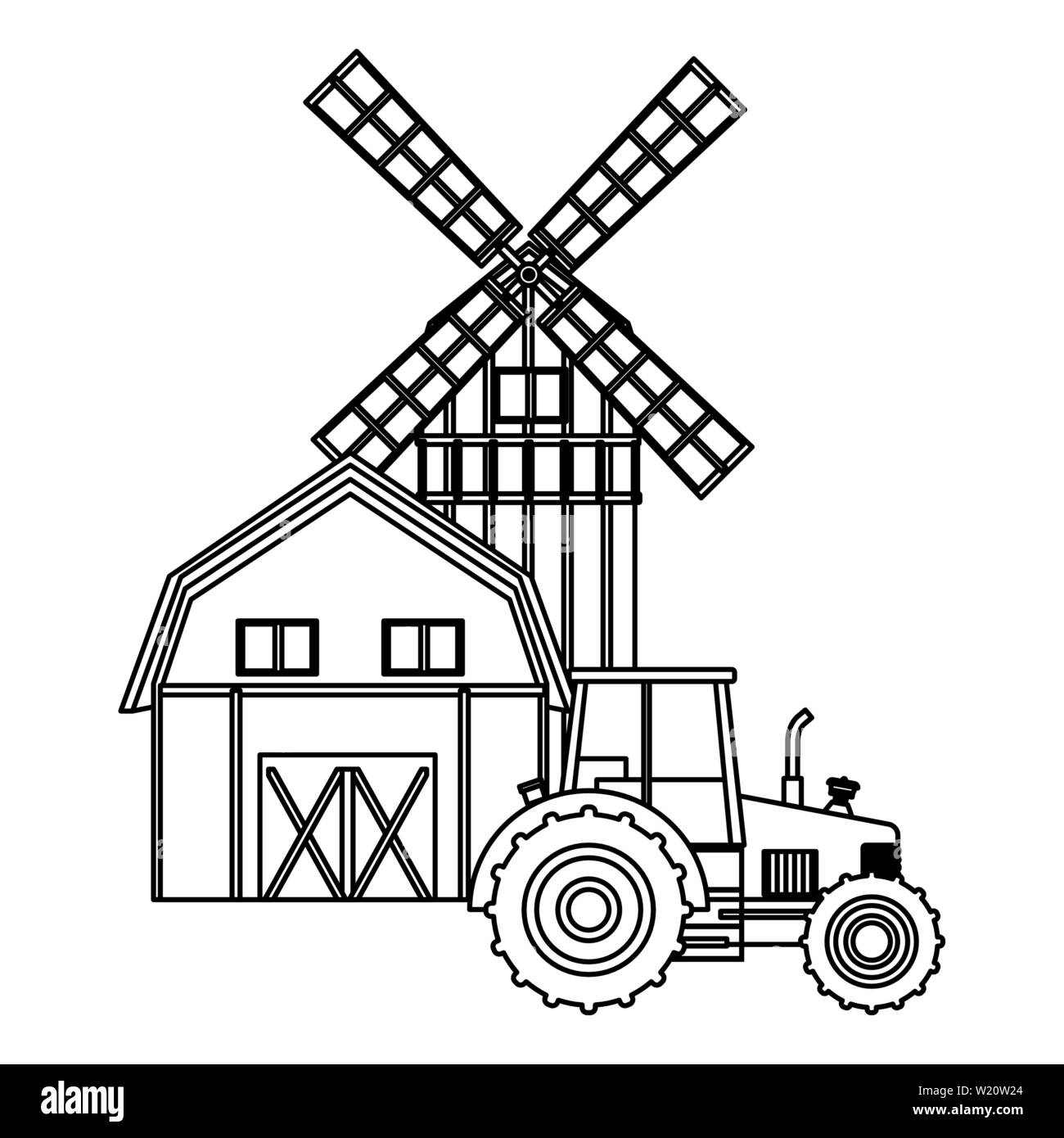farm, animals and farmer cartoon in black and white Stock Vector Image ...