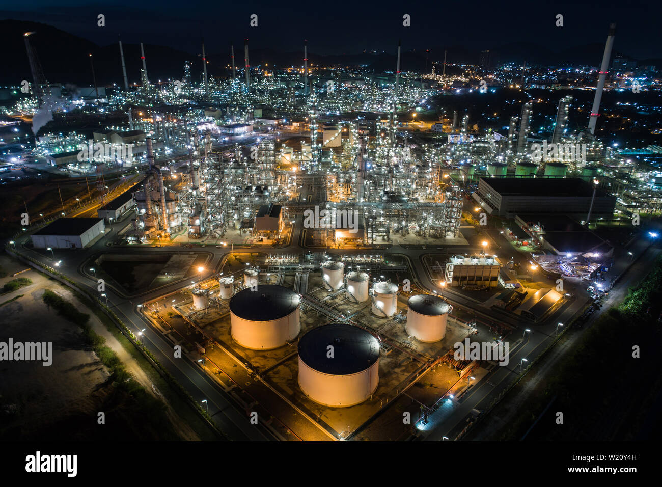 Aerial view oil storage tank with oil refinery factory industrial. Oil ...