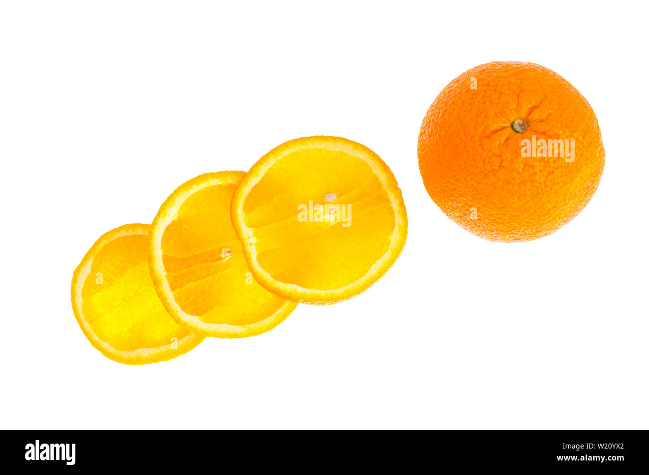 Set of fresh whole and cut orange and slices isolated on white ...
