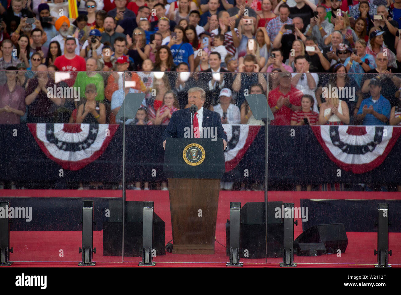 United States President Donald J. Trump delivers remarks at his Salute ...