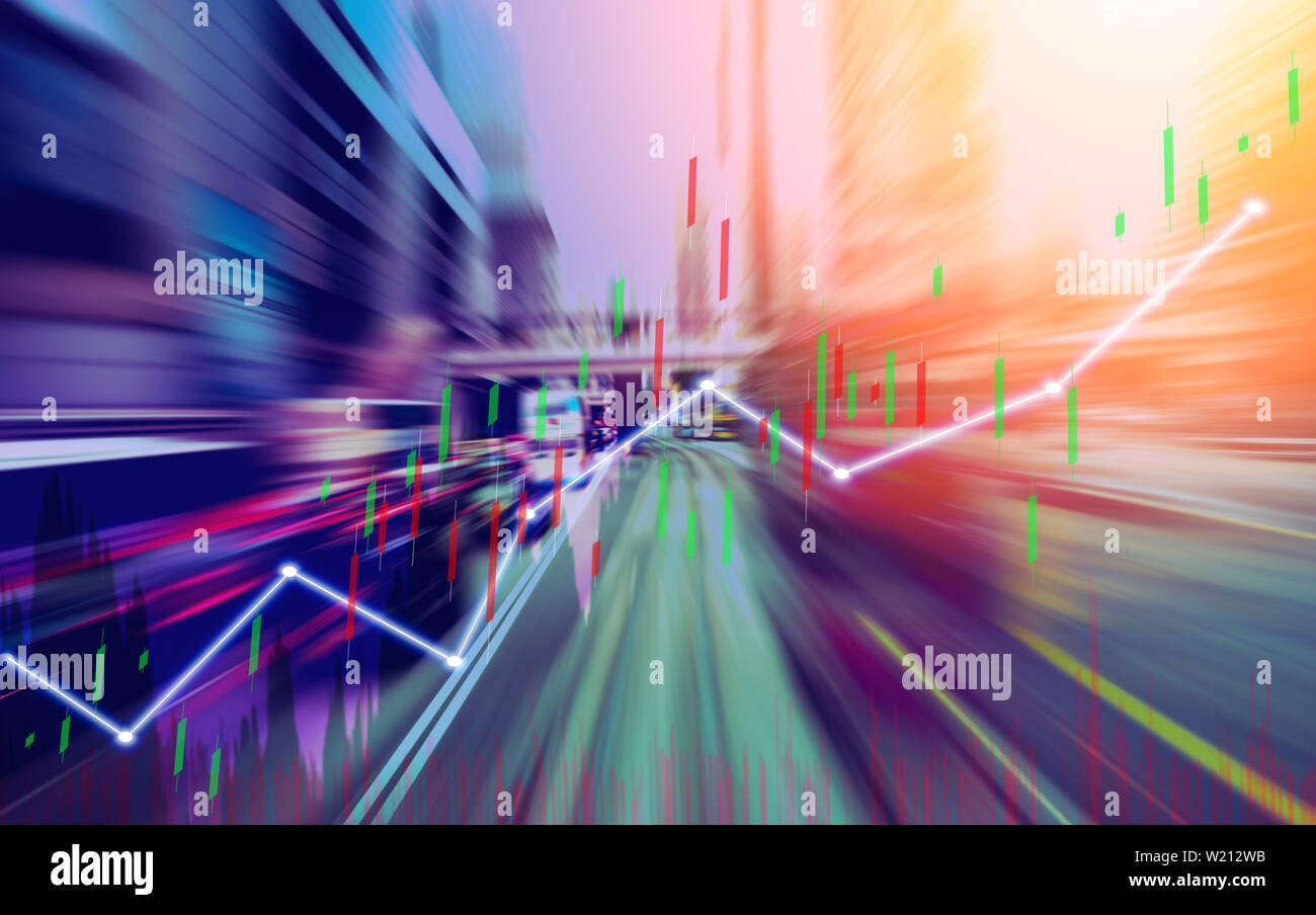 Finance Stock market with abstract light trials background. Index graph ...