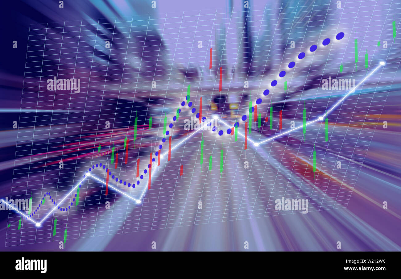 Finance Stock market with abstract light trials background. Index graph ...