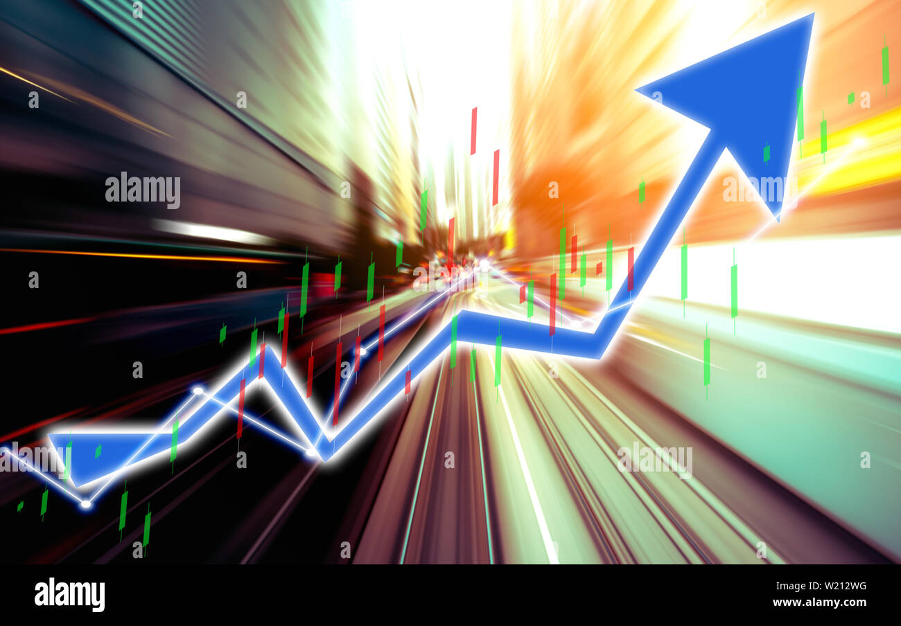Finance Stock market with abstract light trials background. Index graph ...