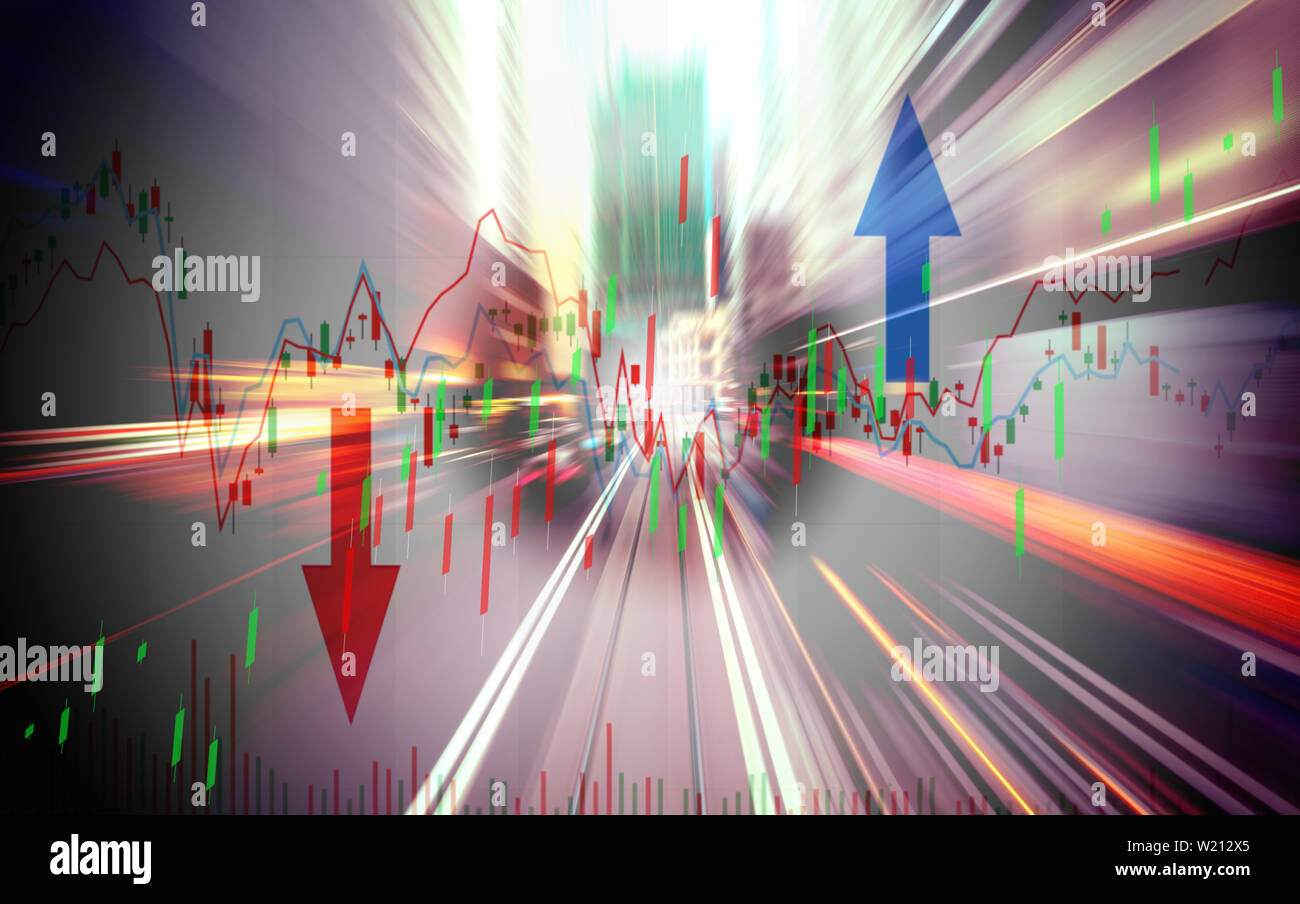 Finance Stock market with abstract light trials background. Index graph ...