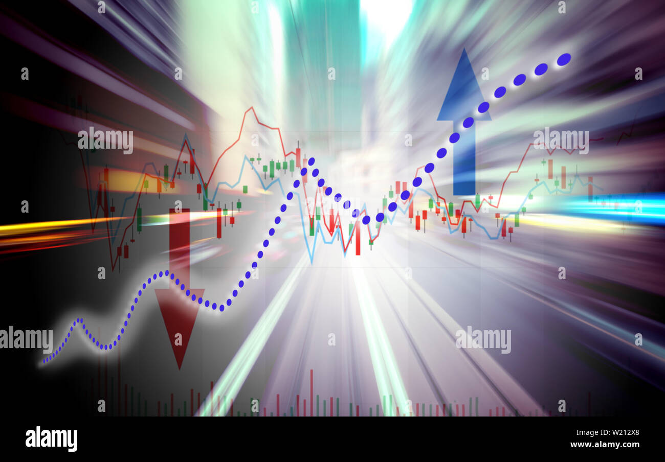 Finance Stock market with abstract light trials background. Index graph ...