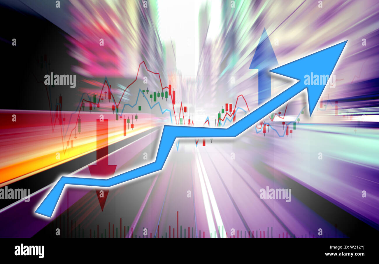 Finance Stock market with abstract light trials background. Index graph ...