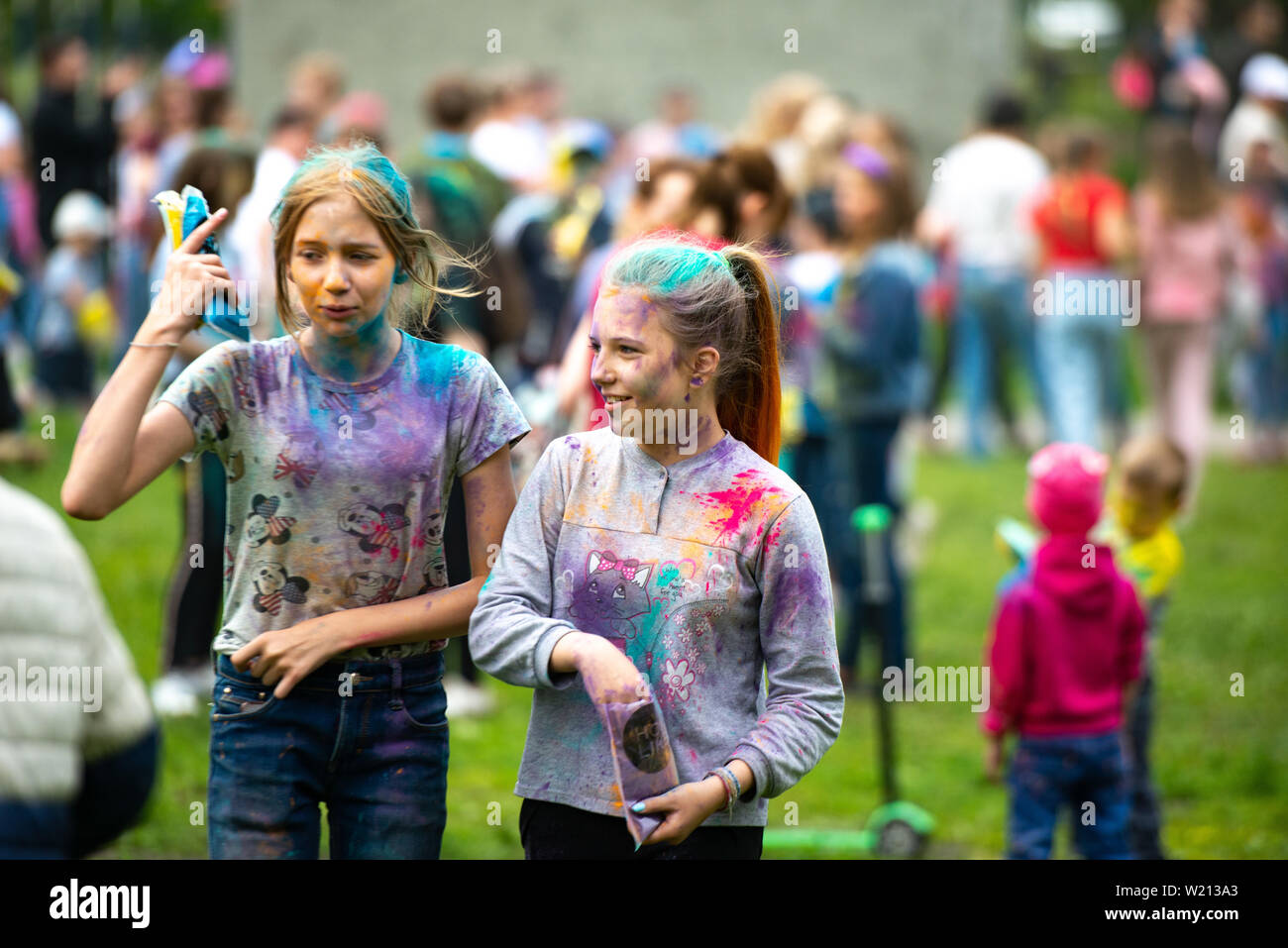 Chelyabinsk Region, Russia - JULY 2019. Children of different ...