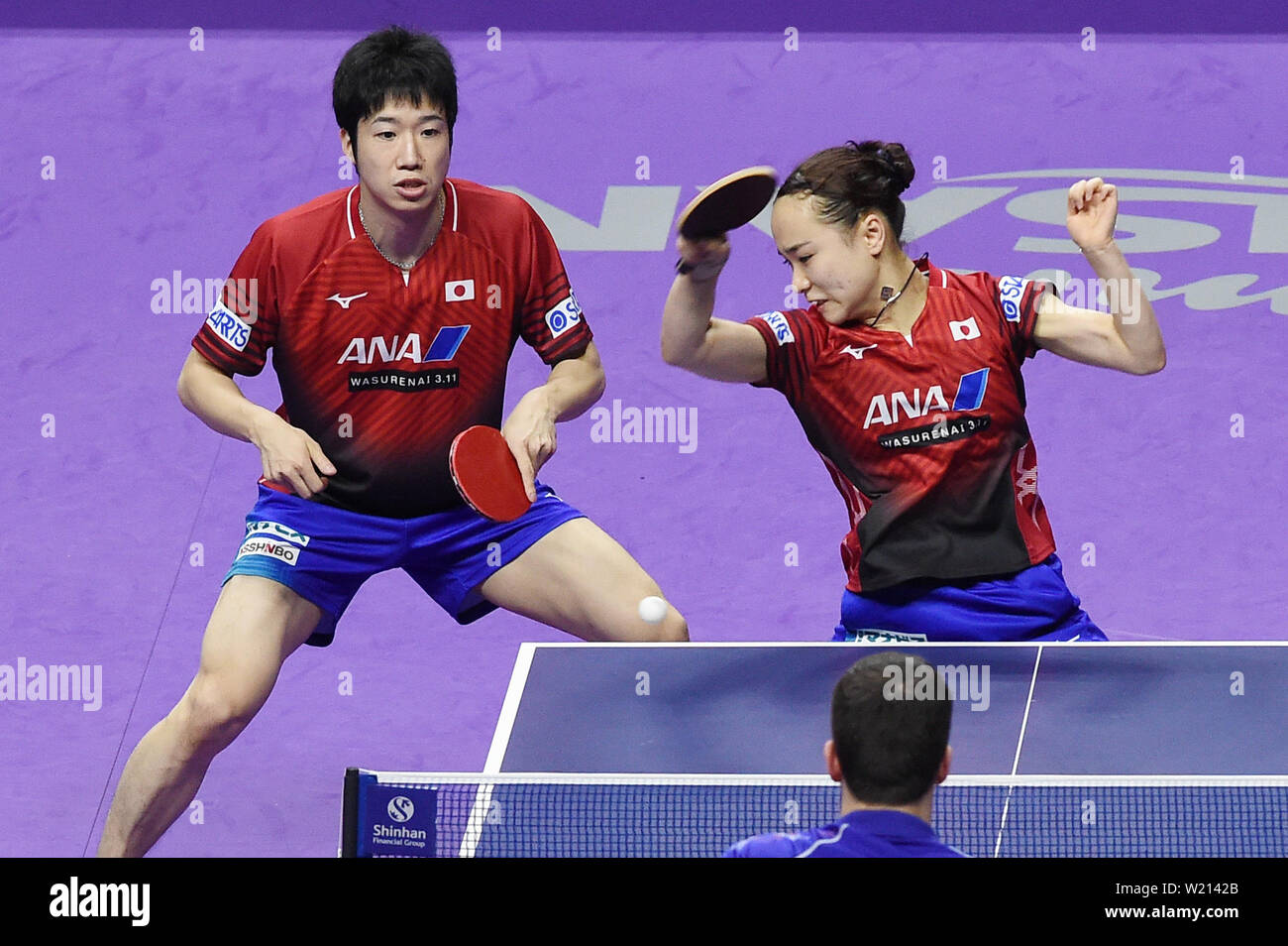 Busan, South Korea. 5th July, 2019. Jun Mizutani (JPN), Mima Ito (JPN ...