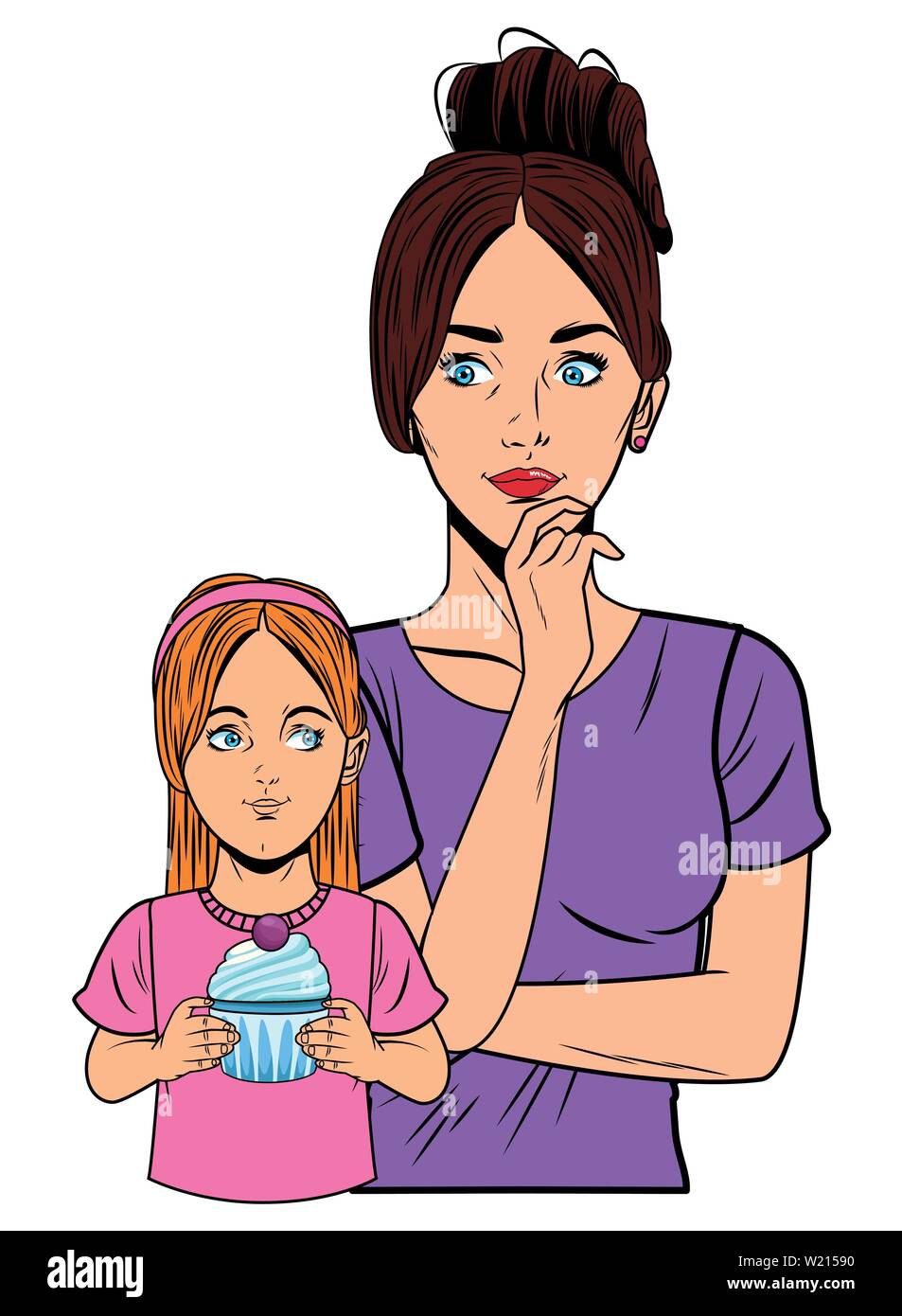 young woman and little girl Stock Vector Image & Art - Alamy