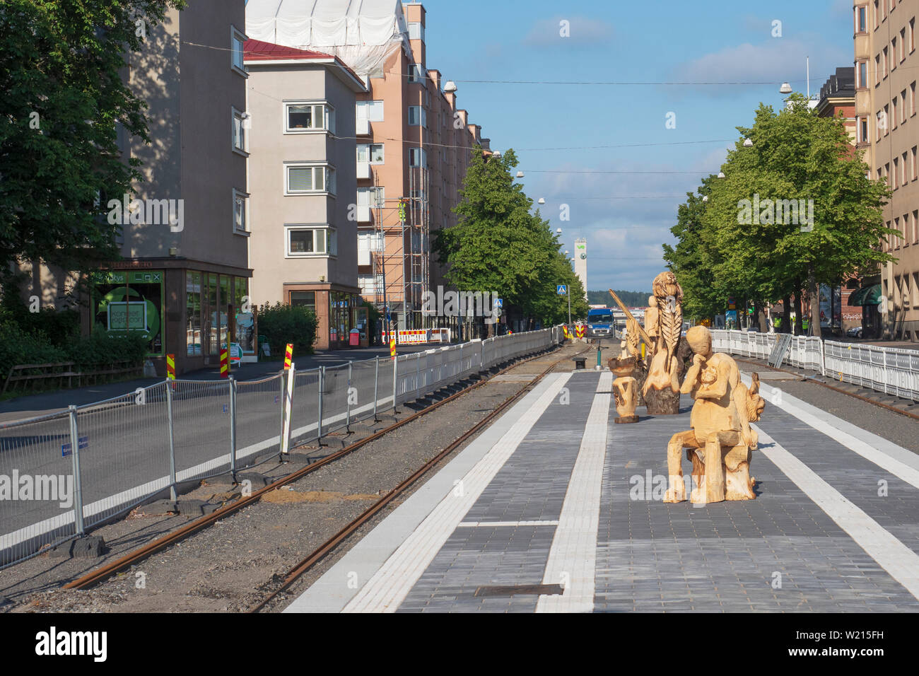 Building new tram rails at Itsenäisyydenkatu street in Tampere Finland ...