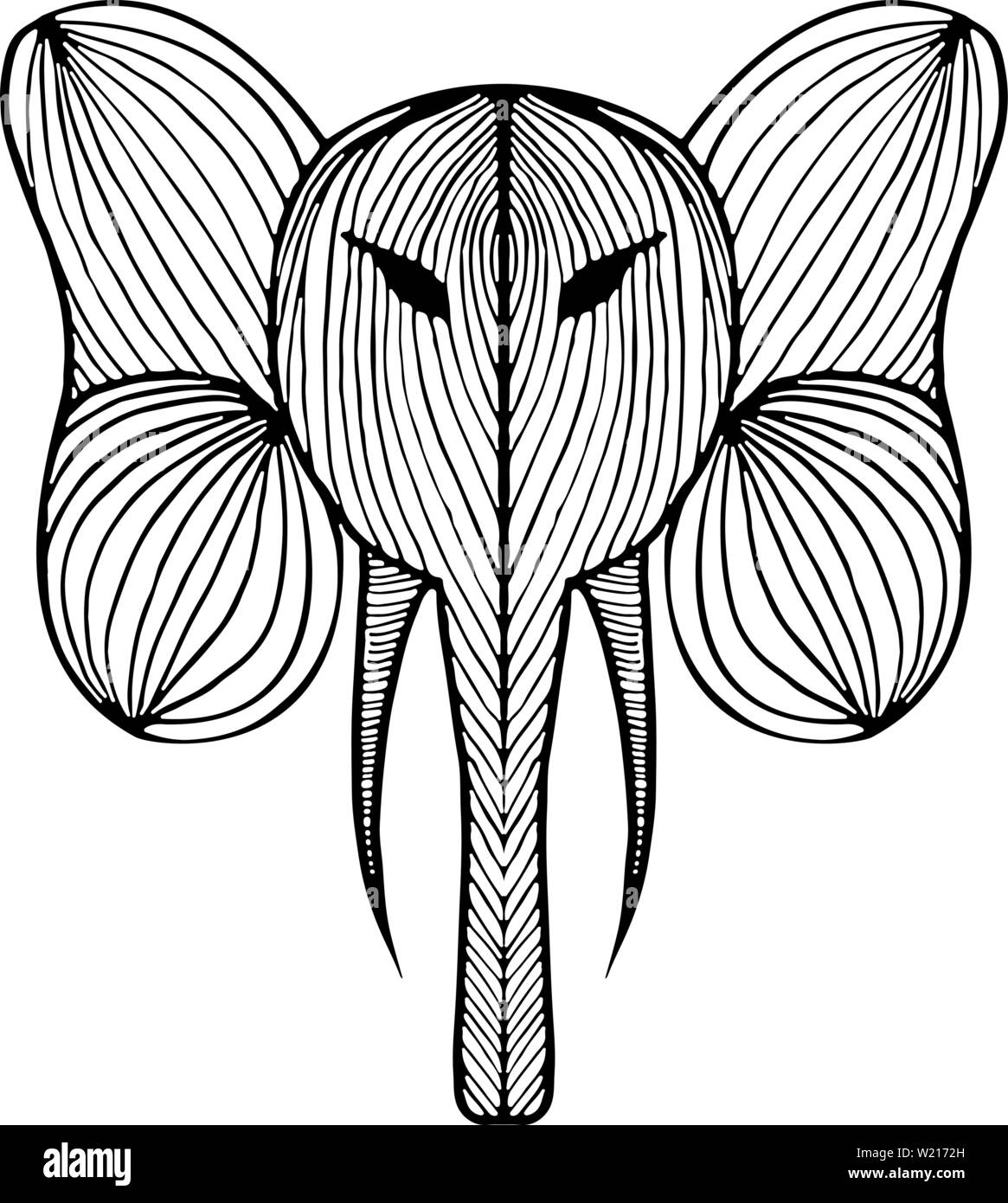 Abstract hand drawn a portrait of elephant isolated on white background ...