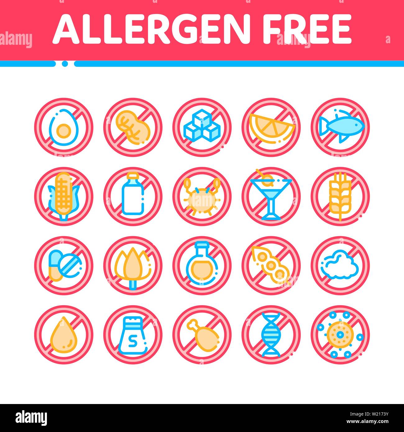 Allergen Free Products Vector Thin Line Icons Set Stock Vector Image ...