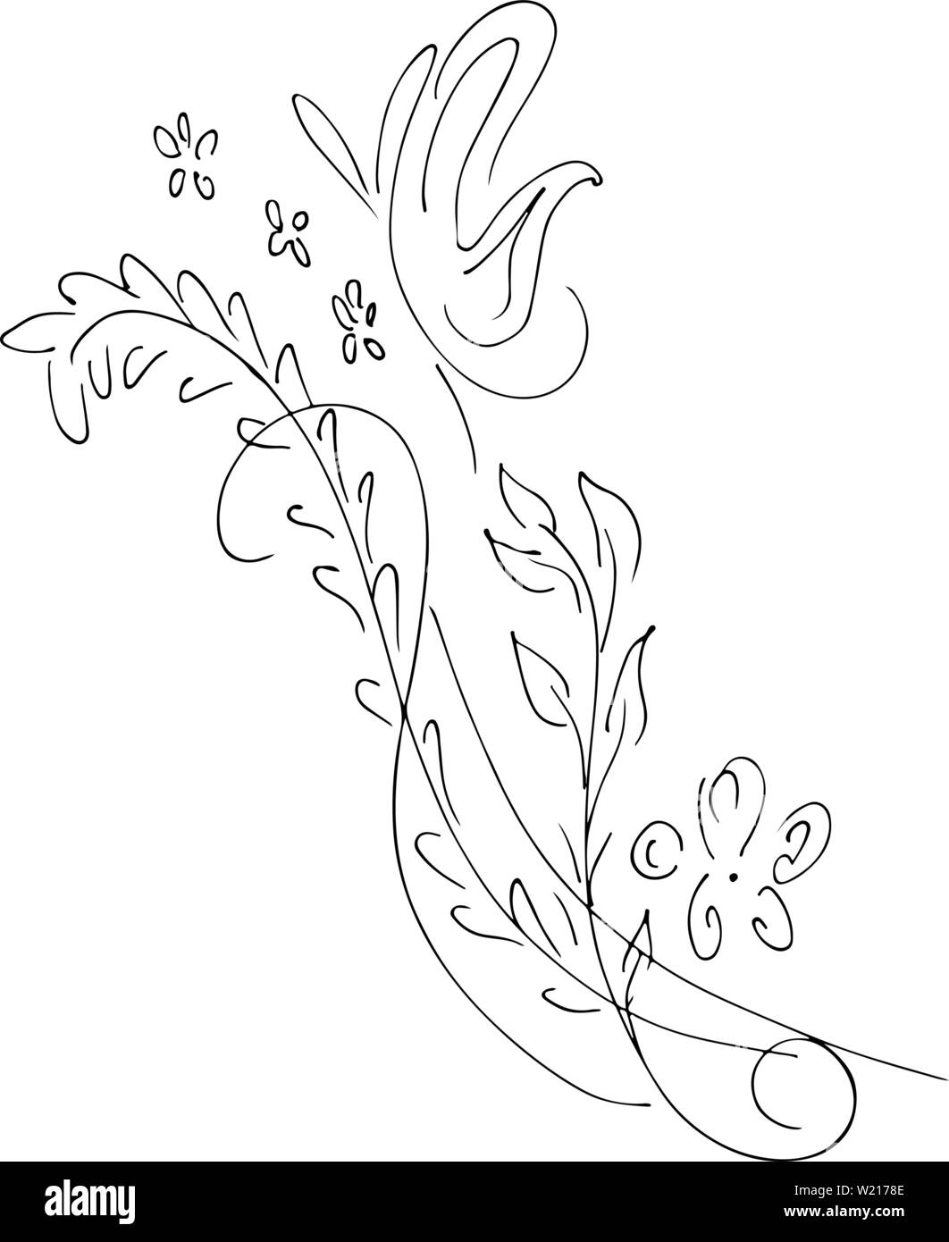 Abstract Wild Flowers Outline Icon Isolated On White Background Hand