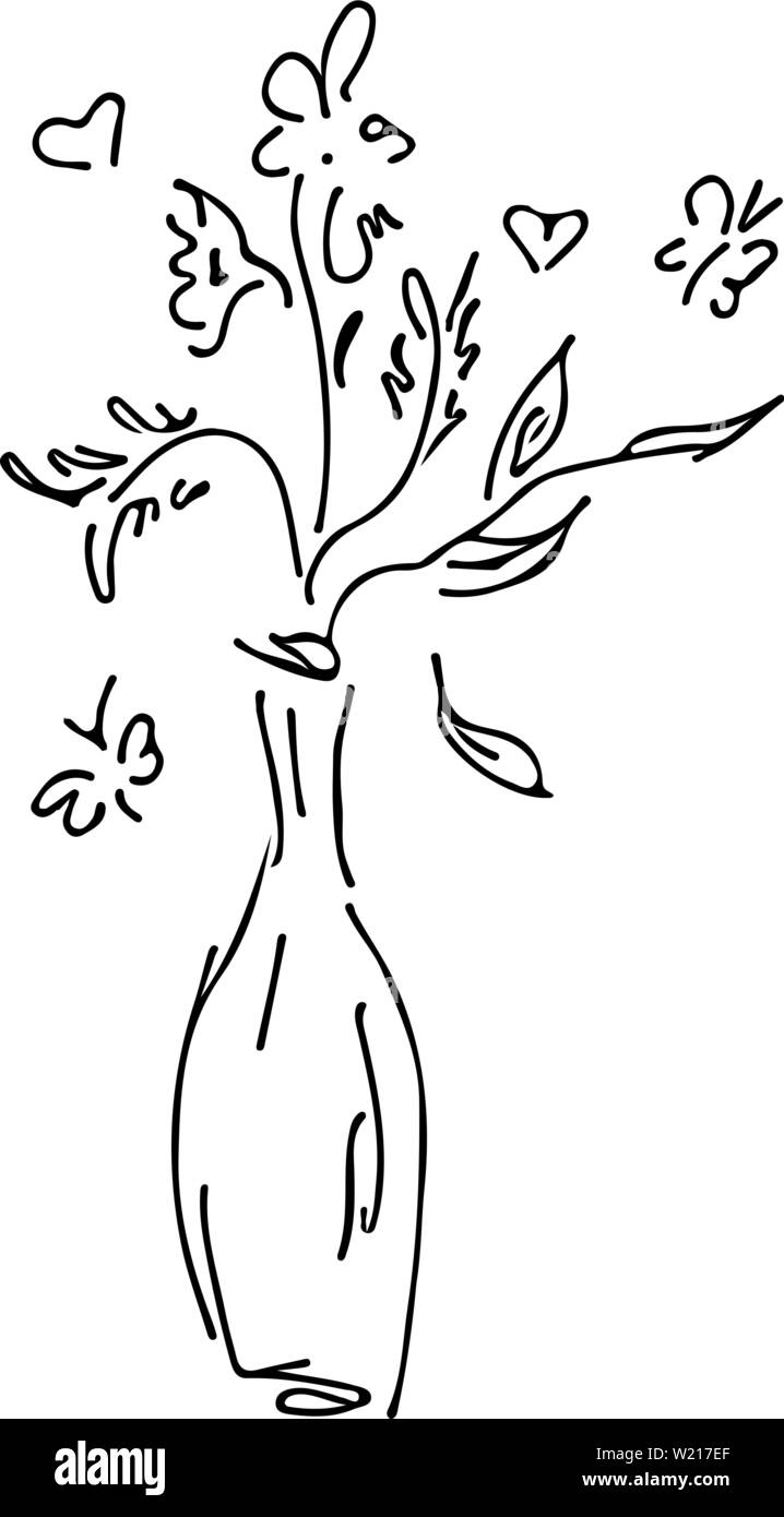 Abstract wild flowers bouquet isolated on white background. Hand drawn ...