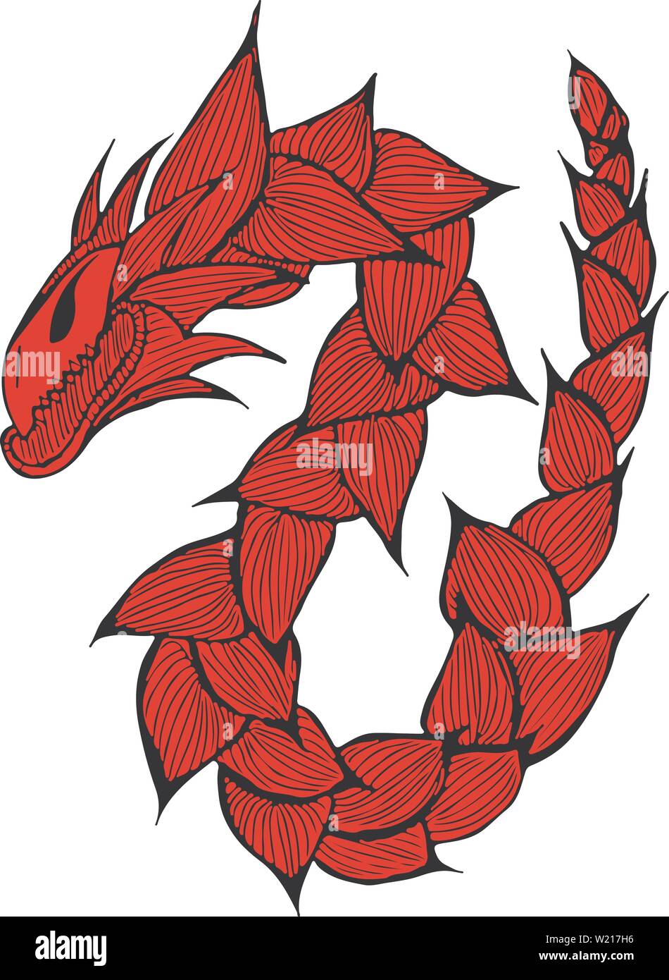 Hand drawn vector red dragon illustration. Fantastic dragon icon ...