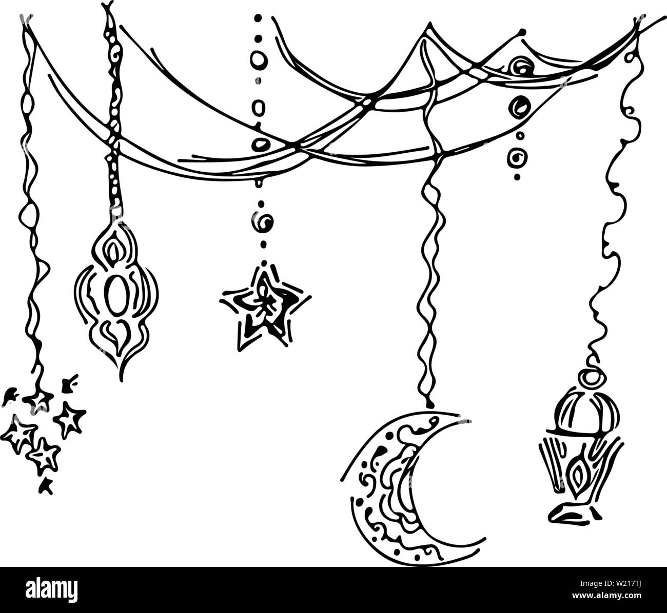 Ramadan kareem icon set sketch outline doodle style isolated on white ...