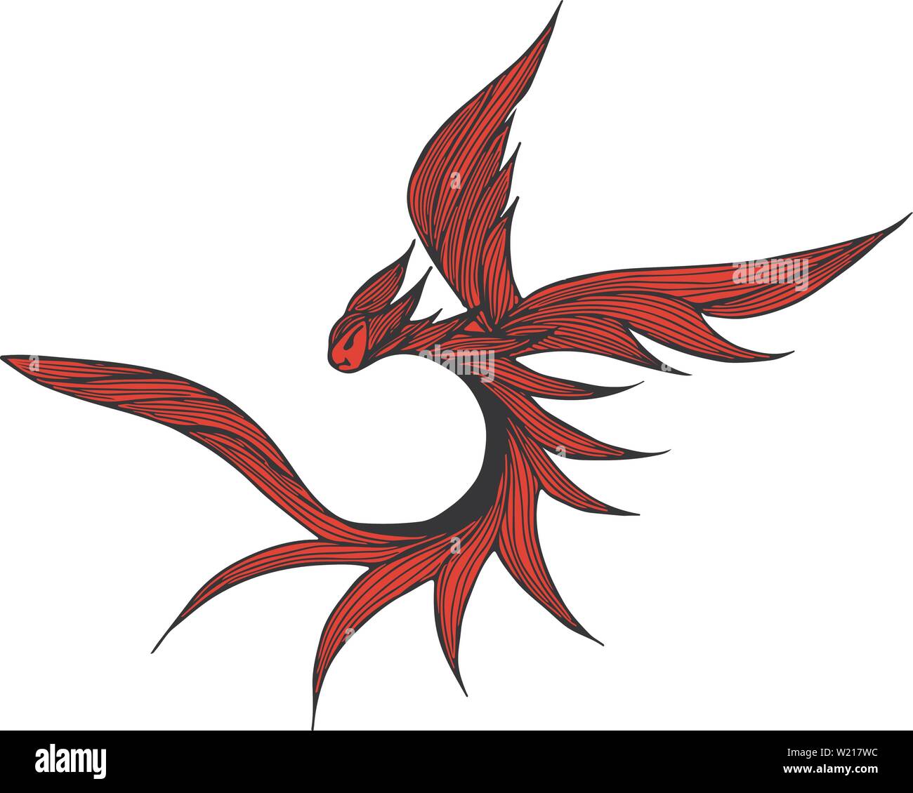 Hand drawn vector red dragon illustration. Fantastic dragon icon ...