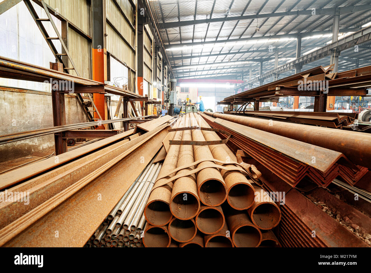 Steel factory floor, stacked with a lot of steel Stock Photo - Alamy