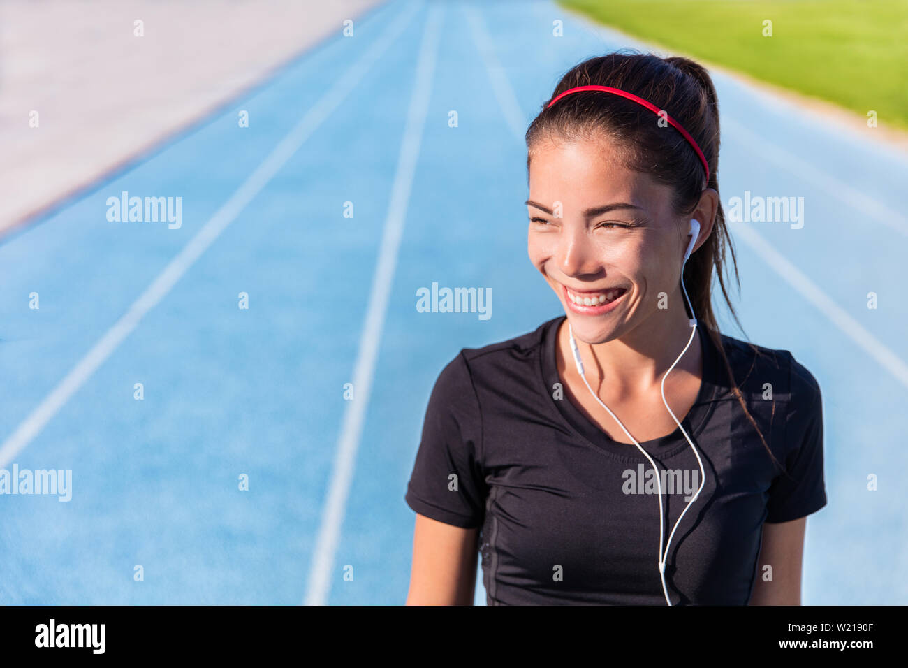Asian girl in blue running hi-res stock photography and images - Alamy