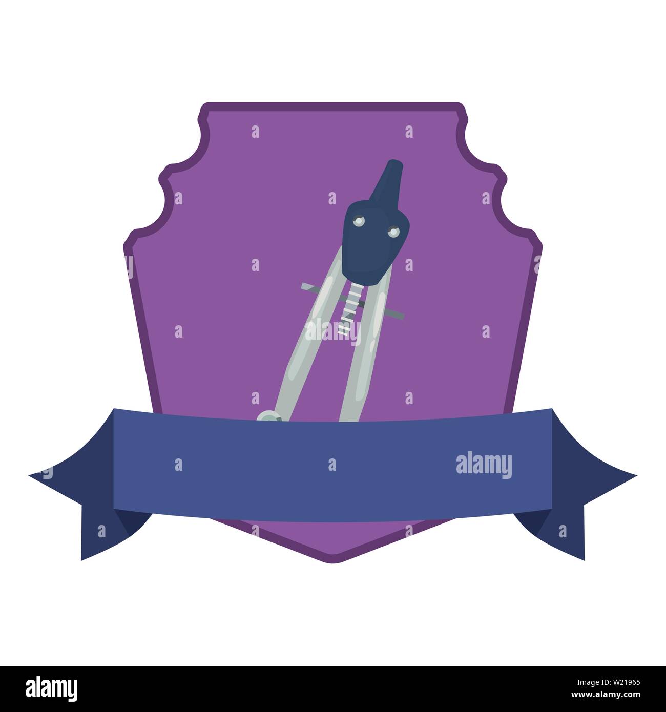 compass supply back to school flat badge ribbon vector illustration ...