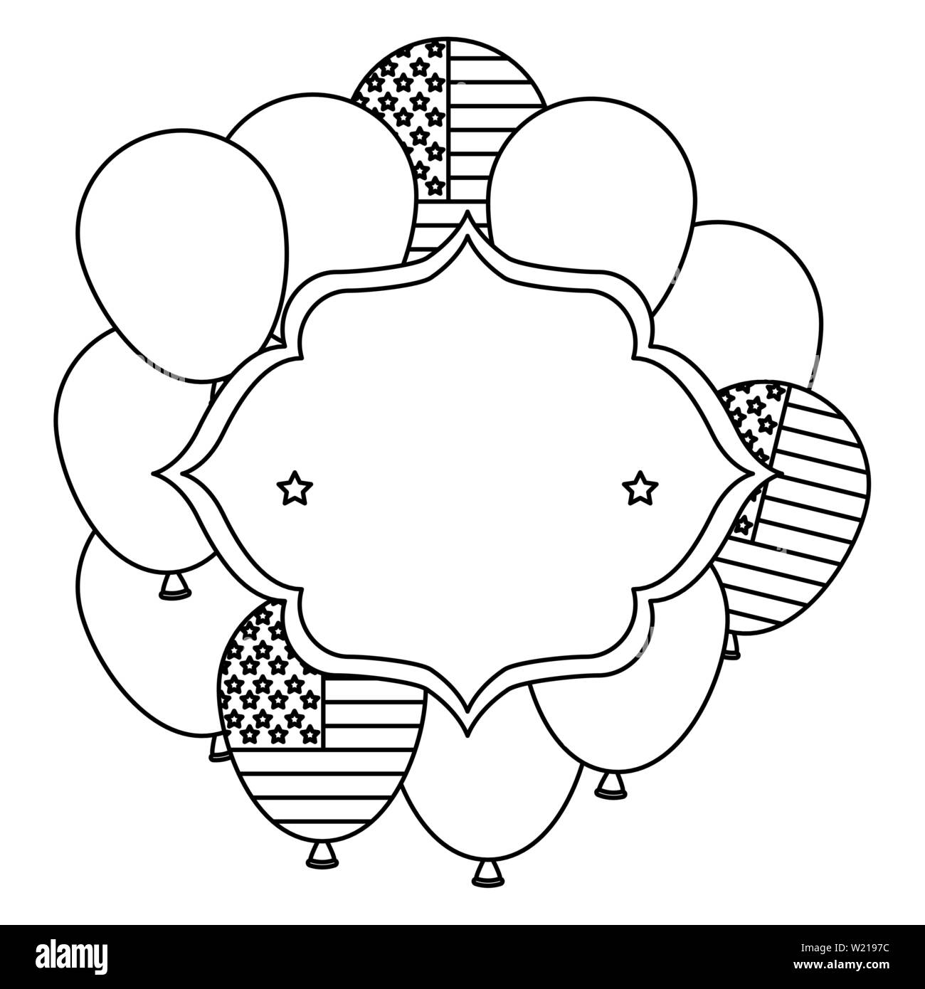 frame with balloons helium floating and usa flag Stock Vector Image ...