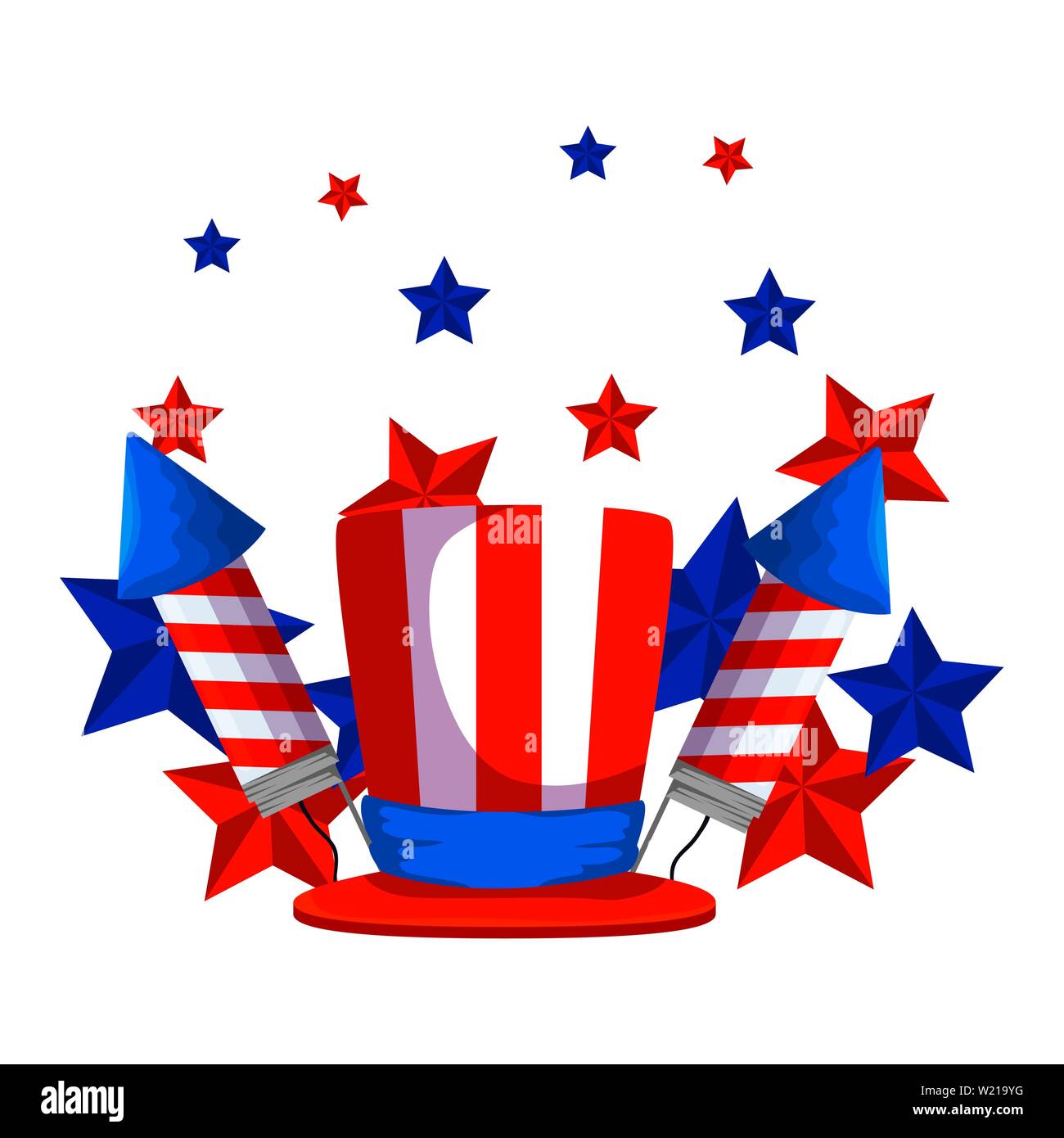 fireworks rockets with tophat usa flag Stock Vector Image & Art - Alamy