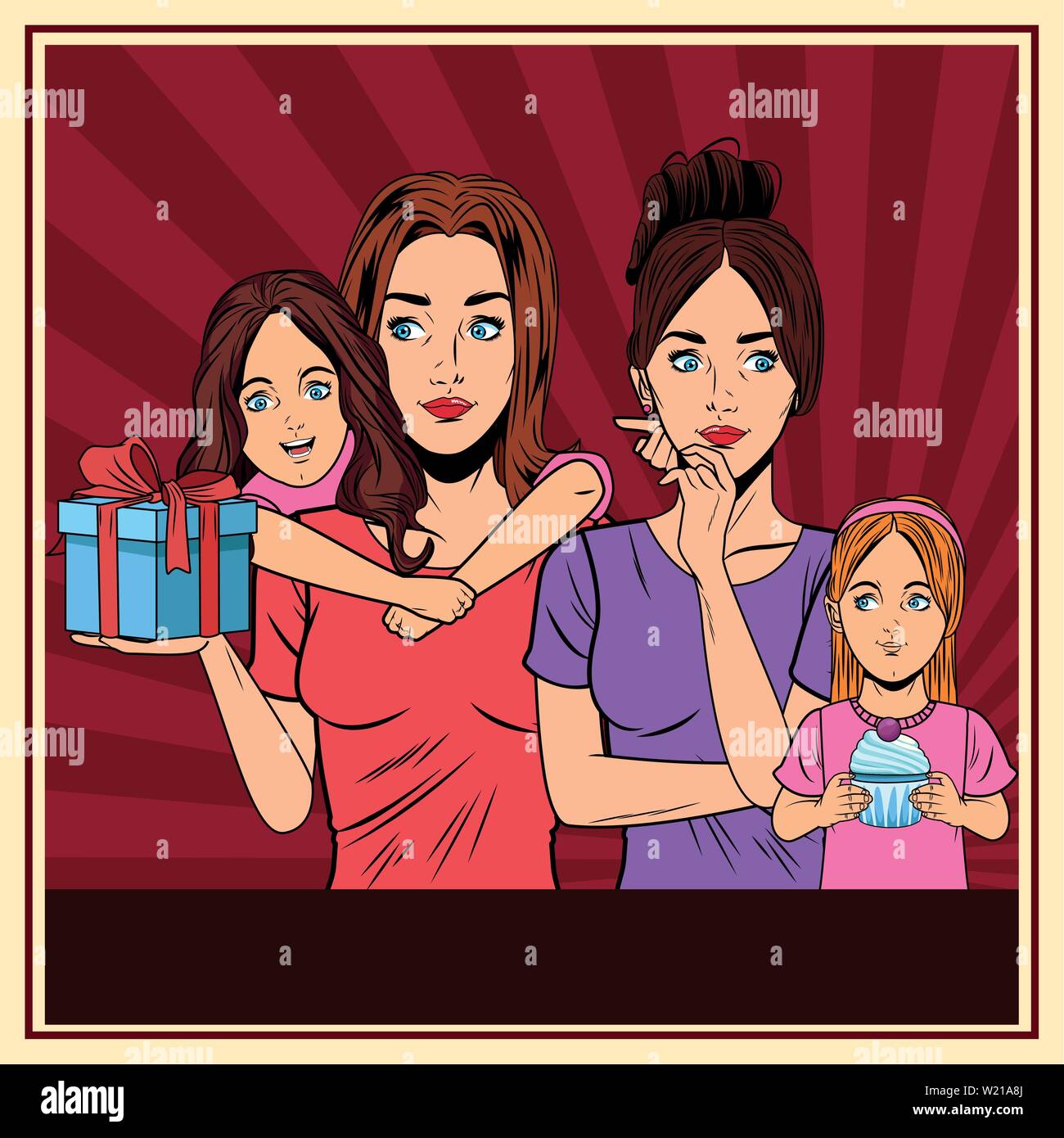 women and girls with gift box pop art Stock Vector Image & Art - Alamy