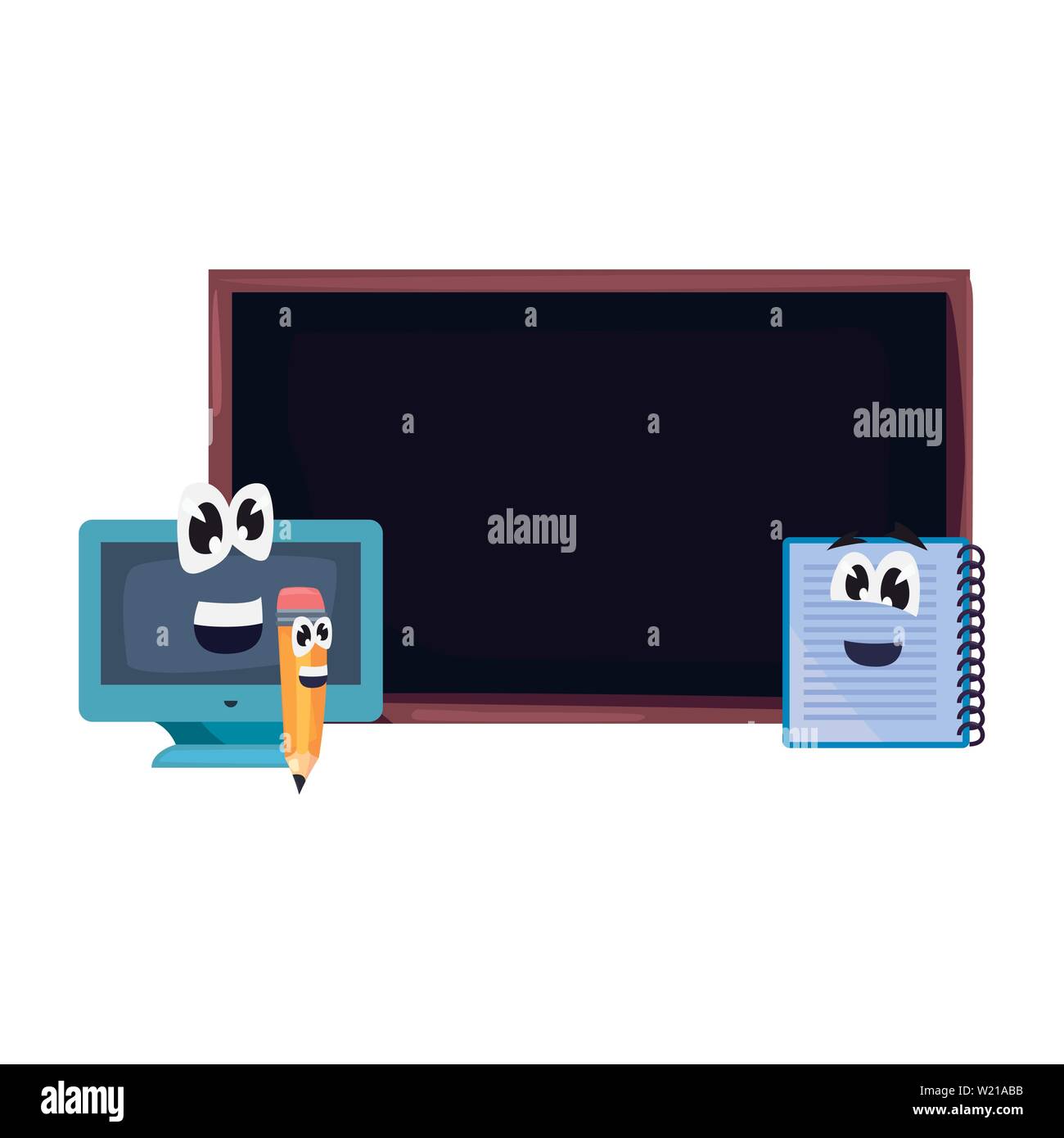 computer chalkboard cartoon back to school flat design vector ...