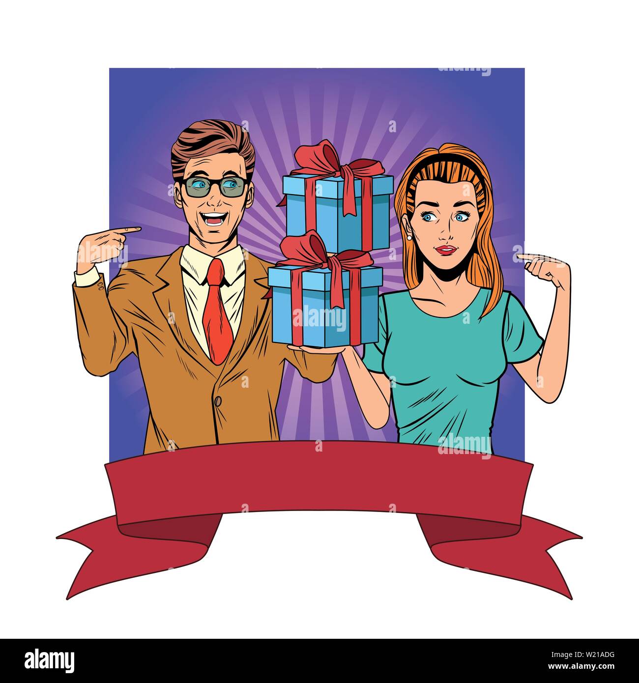 couple avatar with gift box pop art Stock Vector Image & Art - Alamy