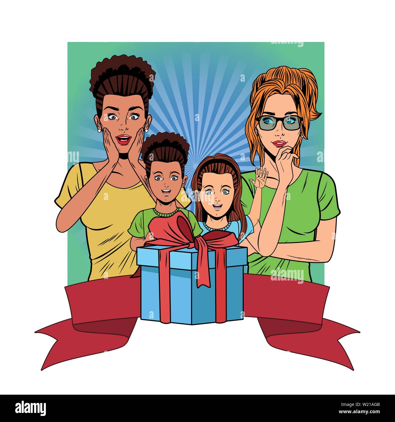 women and girls with gift box pop art Stock Vector Image & Art - Alamy
