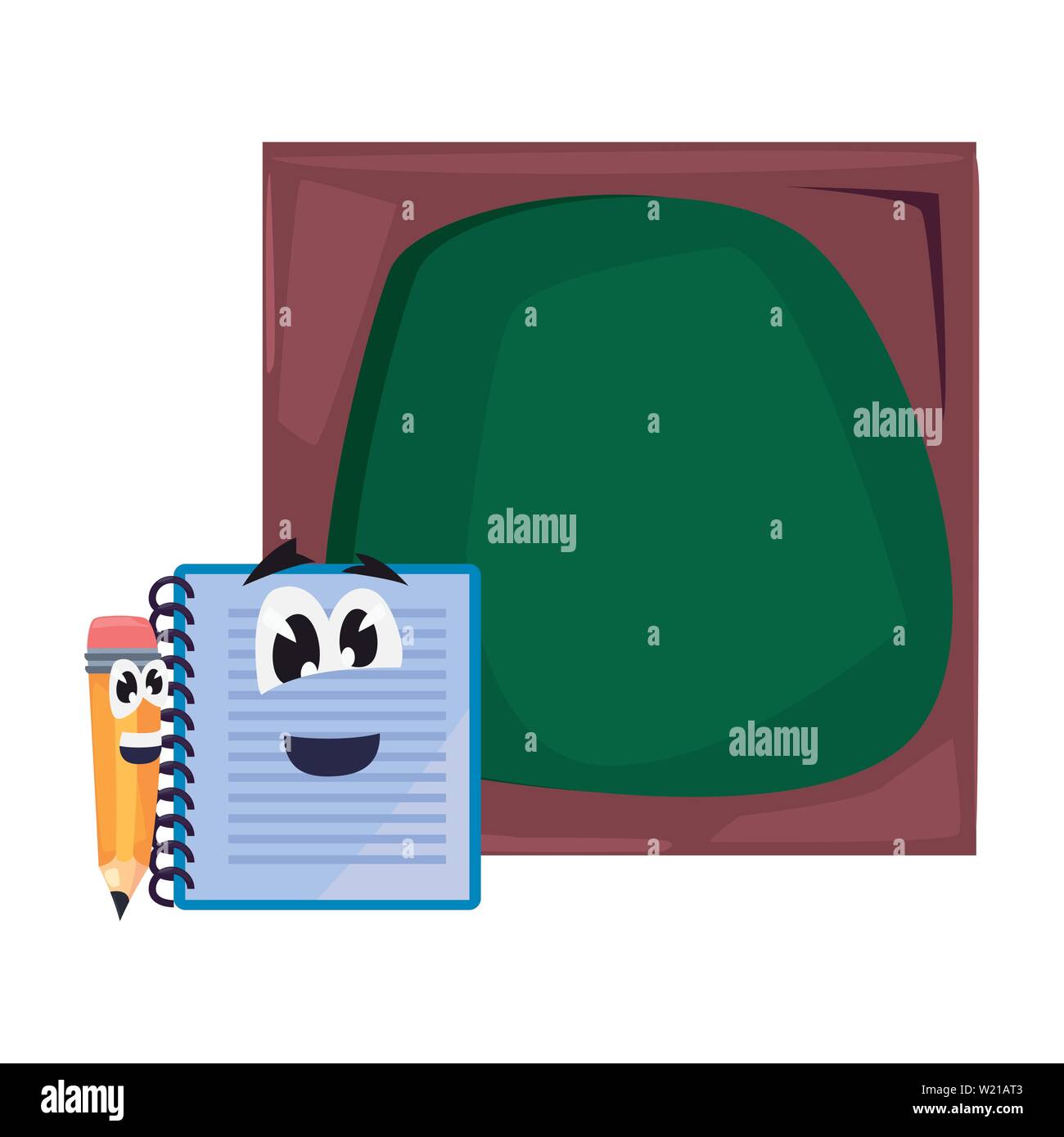 chalkboard notebook pencil cartoon back to school vector illustration ...