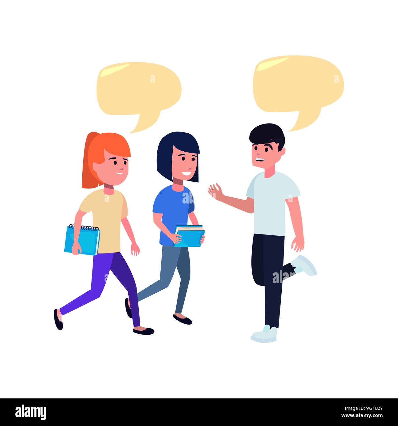 girls and boy with book talk bubble back to school vector illustration ...