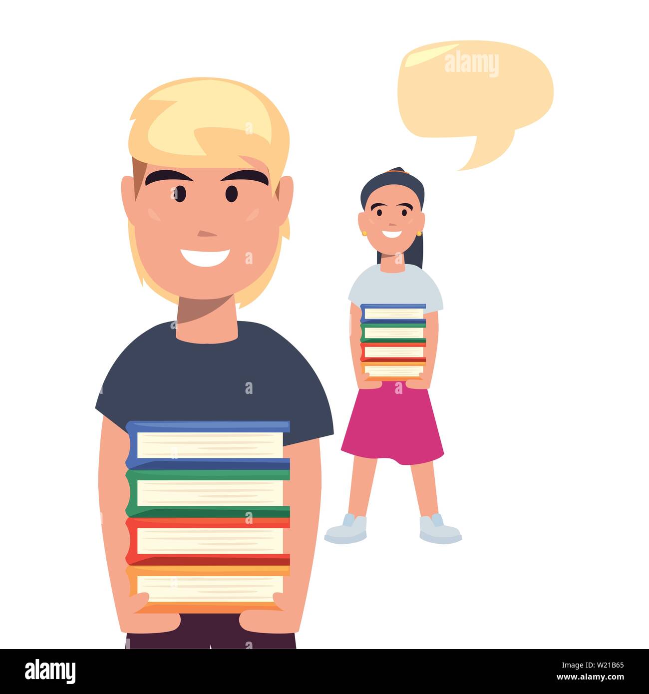 boy and girl with books talk bubble back to school vector illustration ...