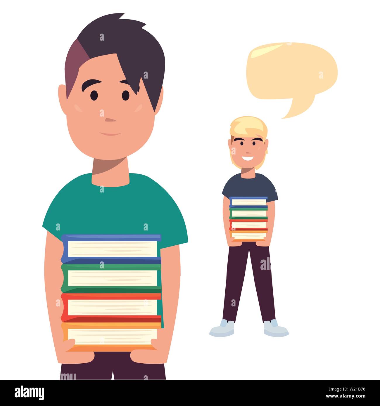 happy boys with books talk bubble back to school flat design vector ...
