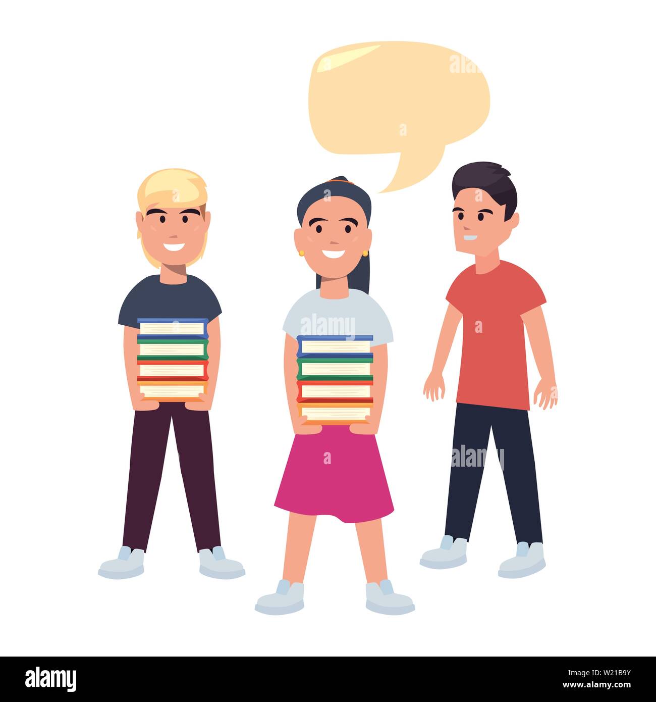 boys and girl with books talk bubble back to school vector illustration ...