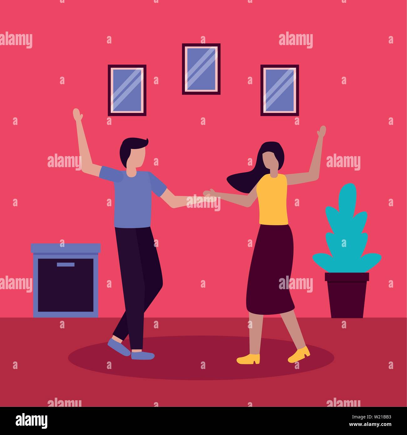 couple romantic dancing in the home activities flat design vector ...