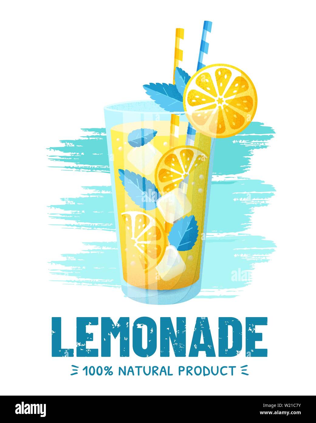 Banner with lemonade. Modern vector illustration with glass of fresh ...