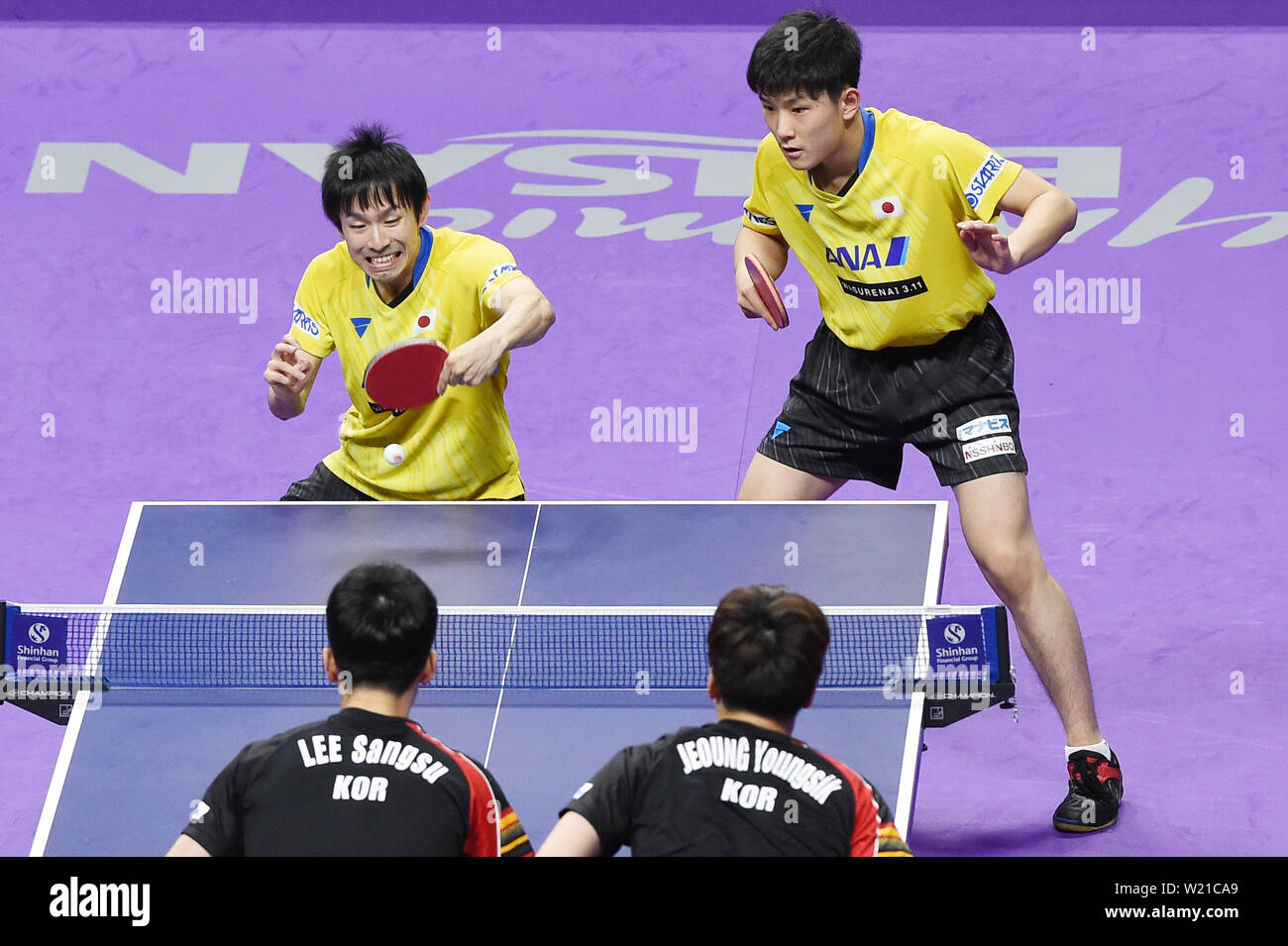 Busan, South Korea. 5th July, 2019. Koki Niwa (JPN), Tomokazu Harimoto ...