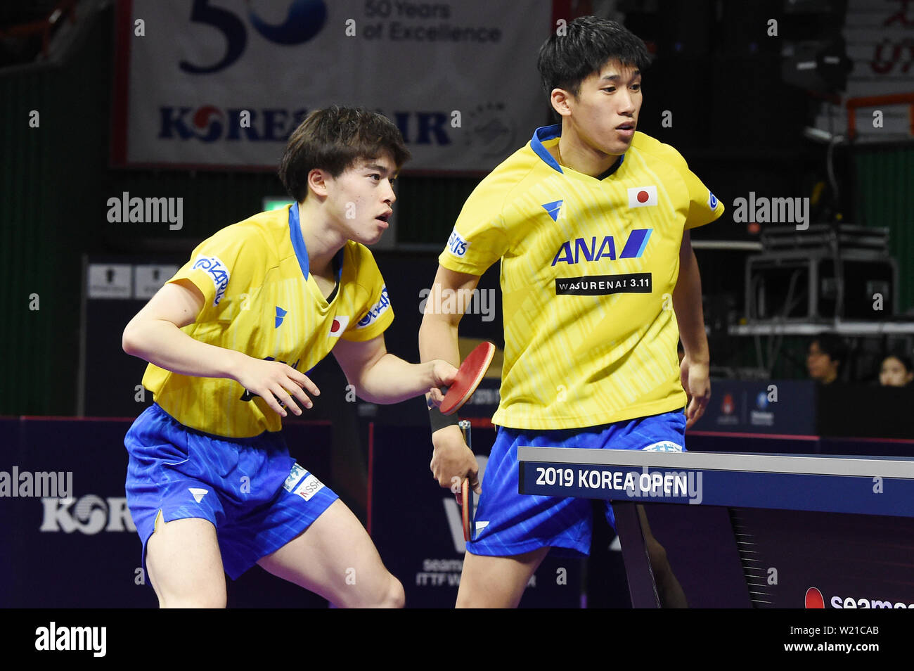 Busan, South Korea. 5th July, 2019. Masataka Morizono (JPN), Maharu Yoshimura (JPN) Table Tennis ...