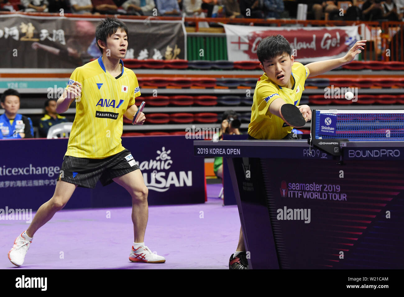 Busan, South Korea. 5th July, 2019. Koki Niwa (JPN), Tomokazu Harimoto (JPN) Table Tennis : The ...