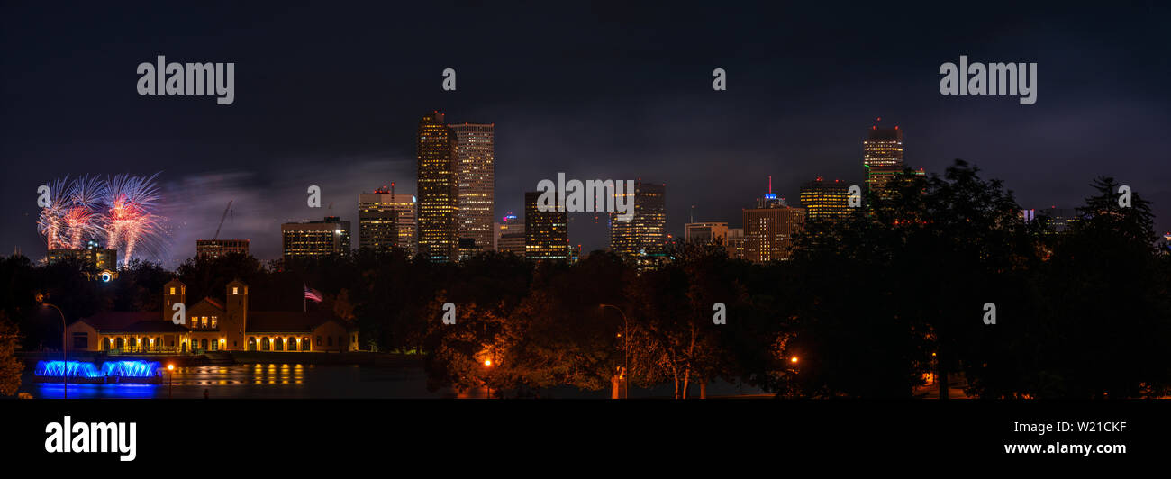 4th of July 2019 Fireworks over Denver Skyline Panorama Stock Photo - Alamy