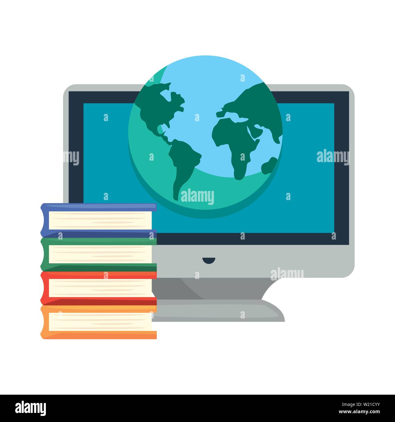 computer books world back to school flat design vector illustration ...