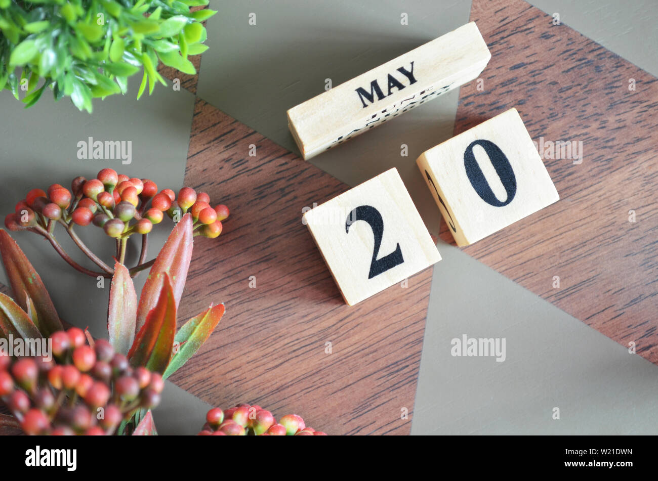 Date of May month. Diamond wood table for background Stock Photo - Alamy