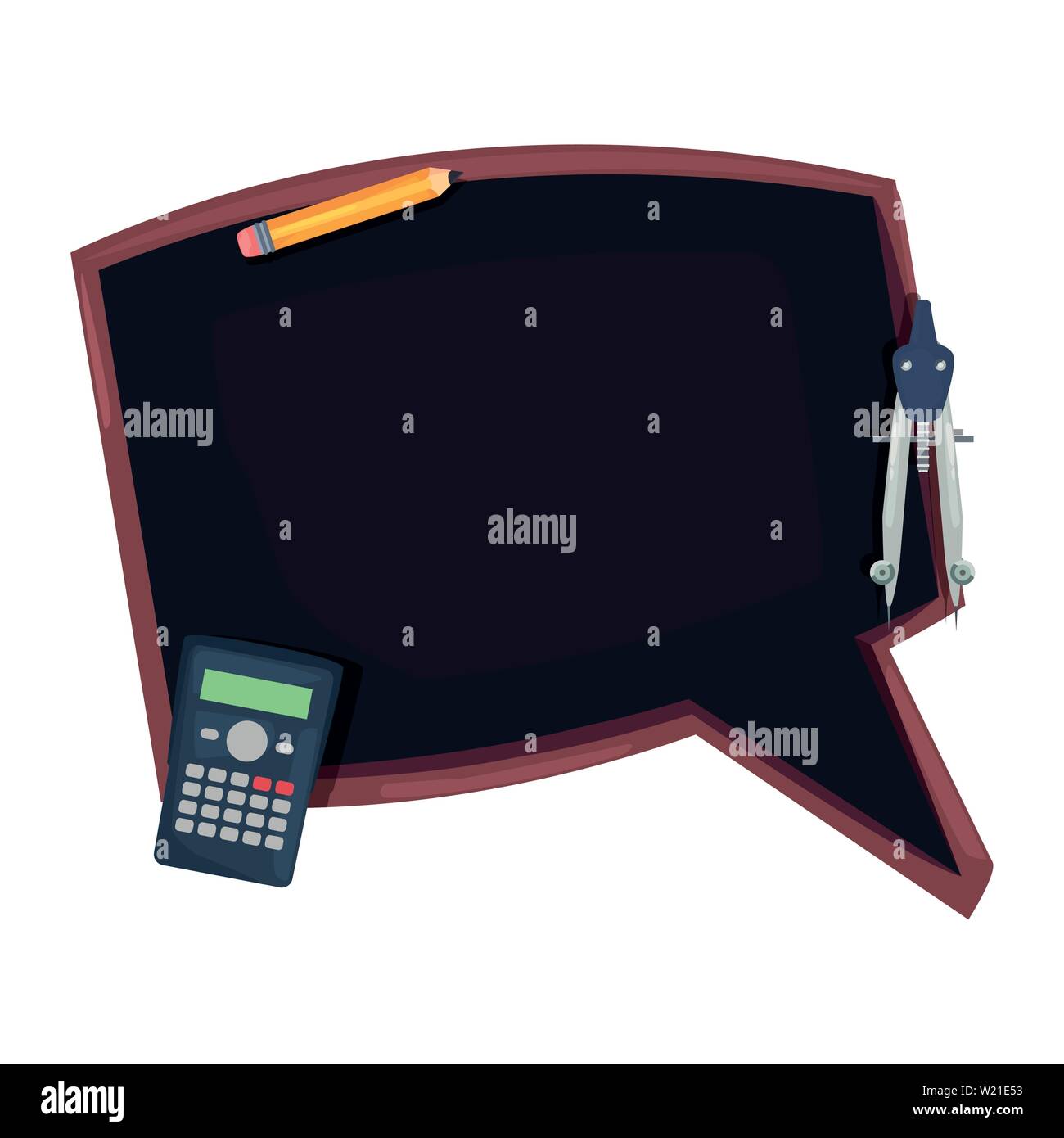 talk bubble chalkboard calculator compass pencil back to school flat ...
