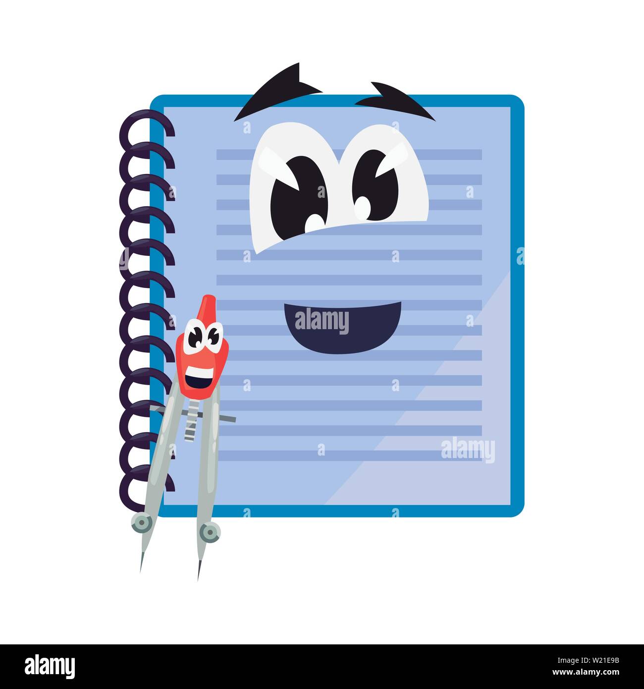 notebook compass cartoon back to school flat design vector illustration ...