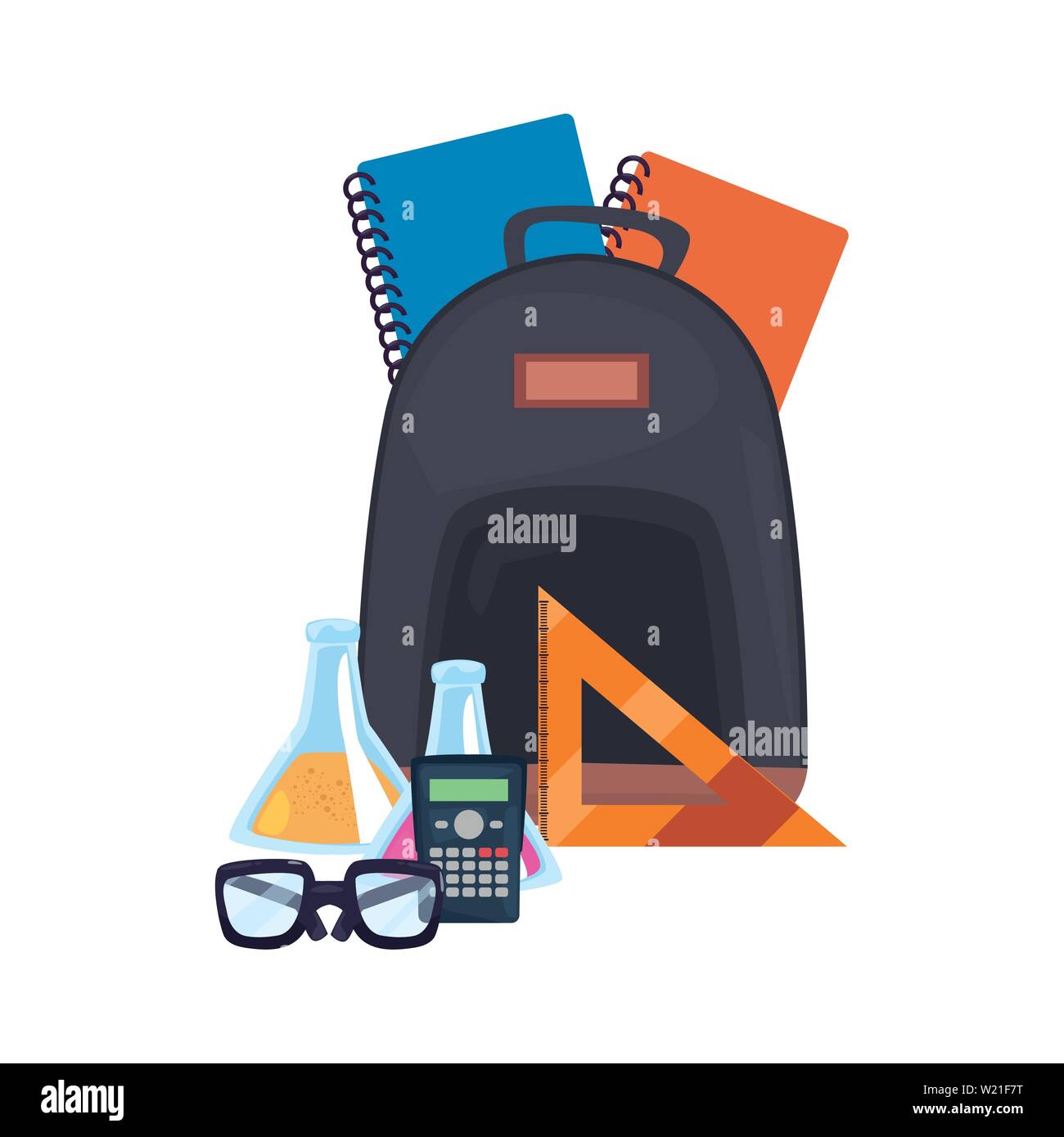 backpack notebooks triangle ruler calculator flask back to school flat ...