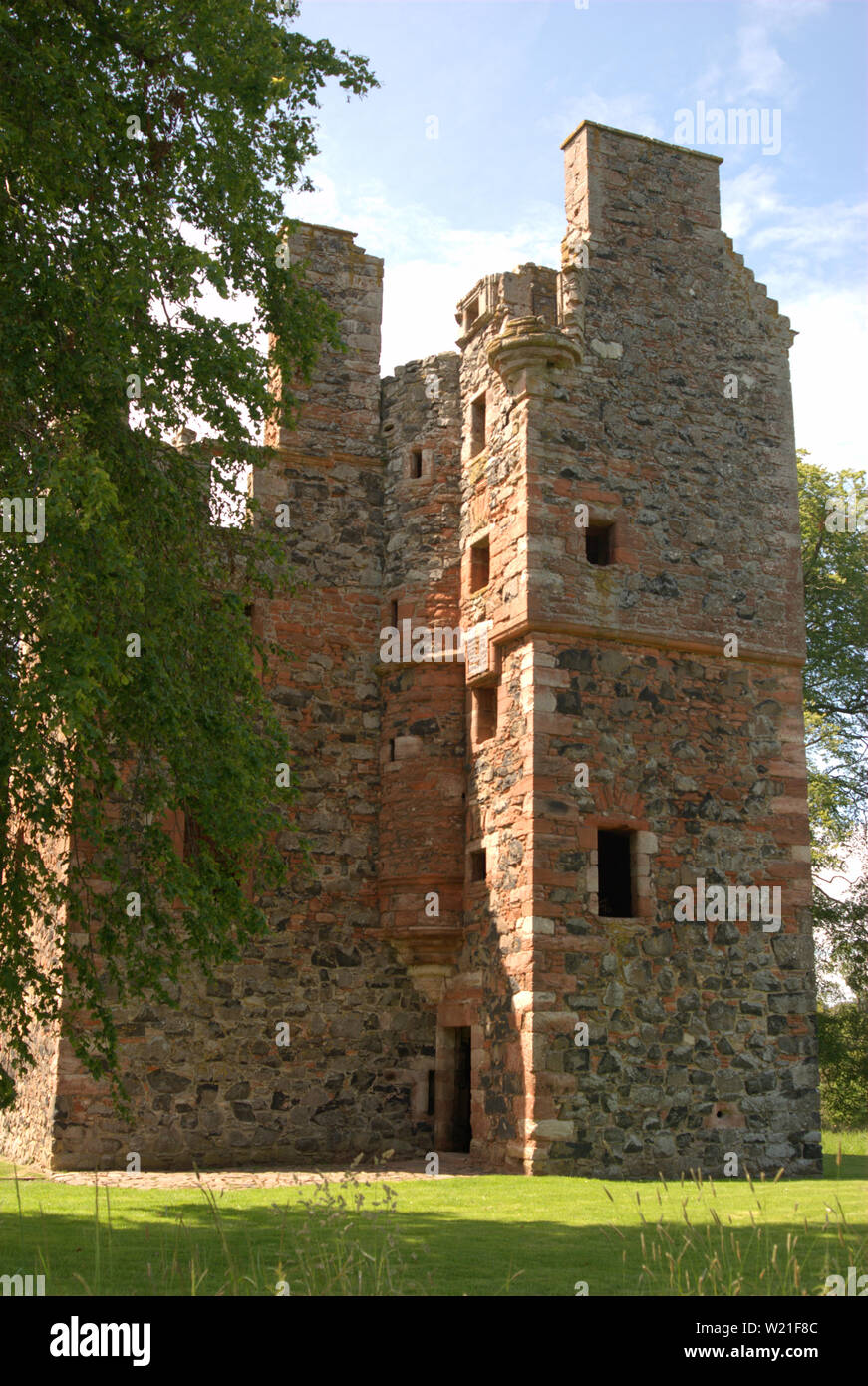 Greenknowe tower ruin, door and turret in Scottish Borders Stock Photo ...